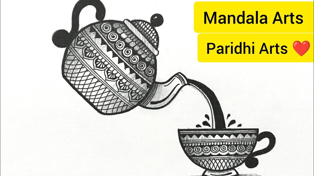 Creative Tea Kettle and Cup Mandala Drawing | Step by Step Mandala Art ...