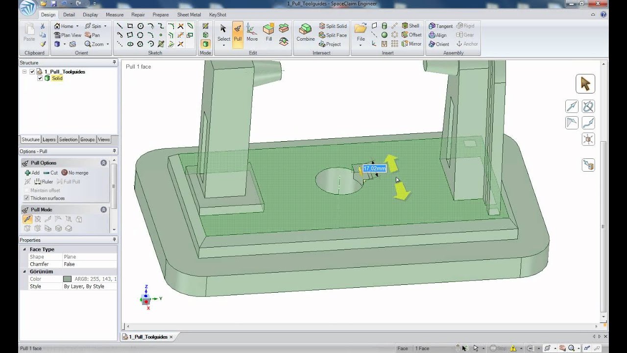 SpaceClaim 2011+ Intermediate - Pull tool guides - YouTube