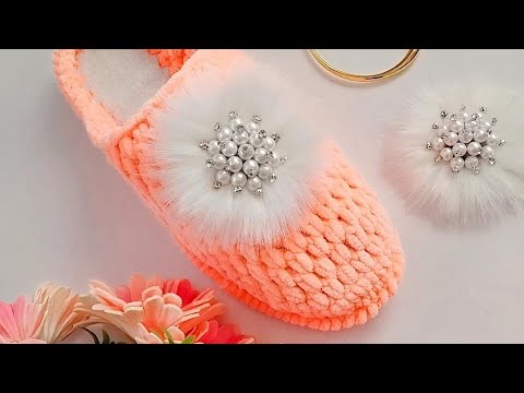 Kadife ipten TERLİK YAPIMI / DETAYLI ANLATIM/Çeyizlik Terlik /Crochet Slippers