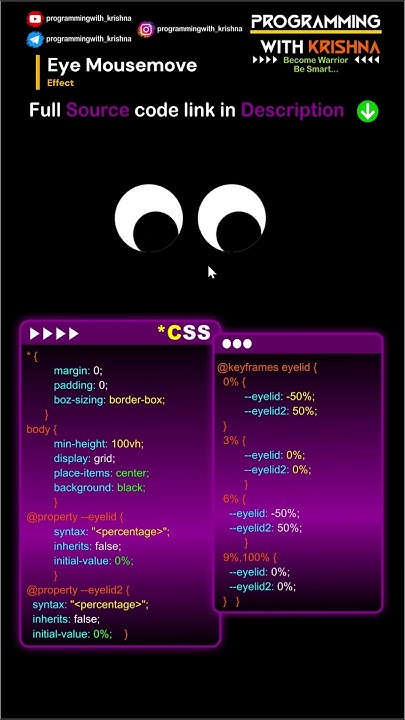 Eye Movement Effect Programmingwithkrishna Html Css Js Cssanimation Javatutorial Python