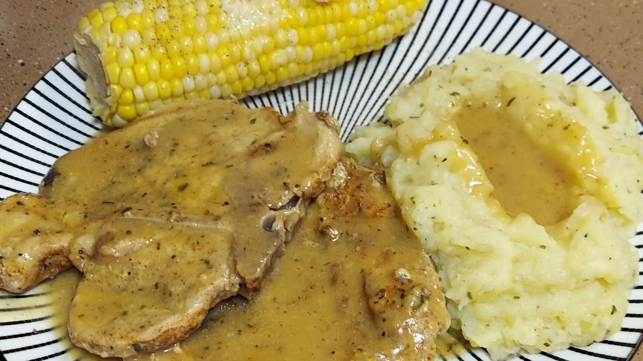 #smothered grilled pork chops/ mashed potatoes/ Corn on Cob - YouTube