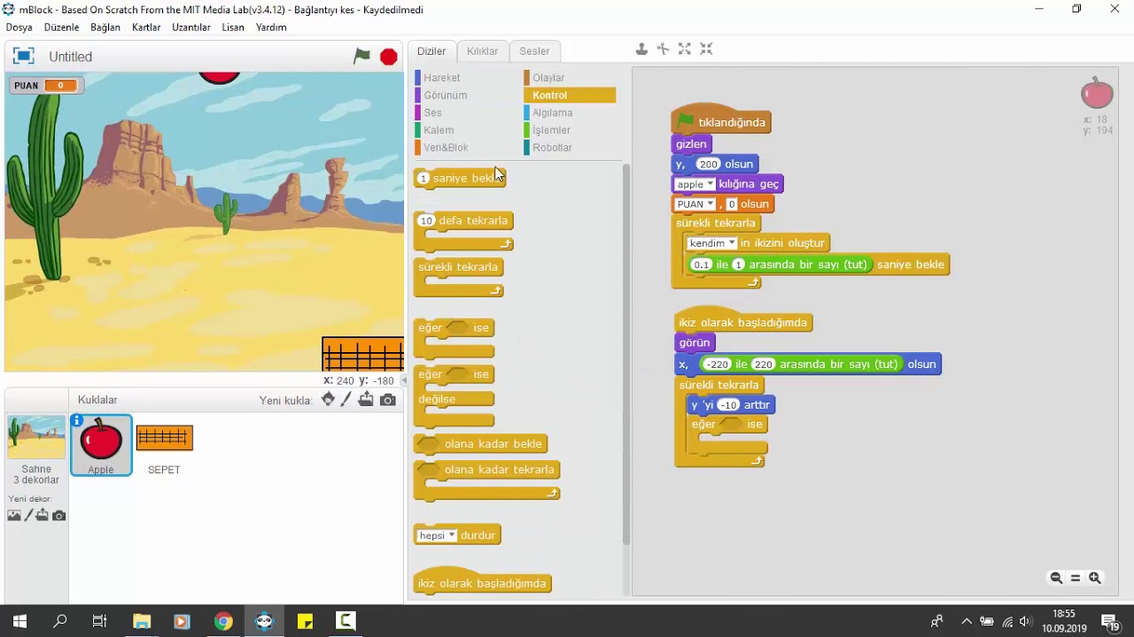 BÖLÜM 5: ELMA YAKALAMA UYGULAMASI - YouTube