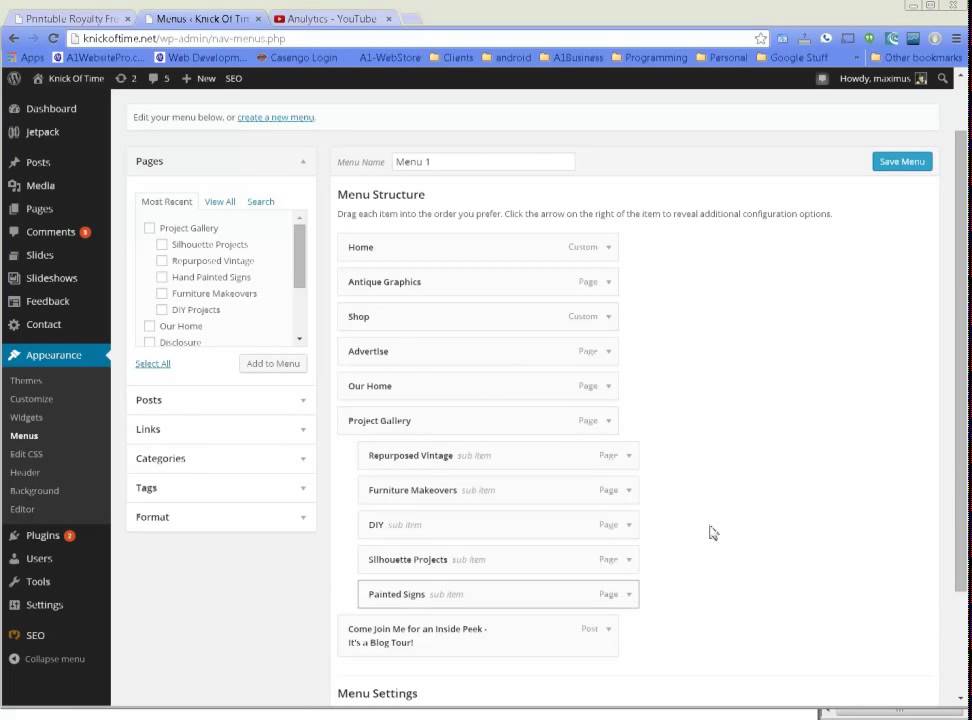 wordpress custom menus - YouTube