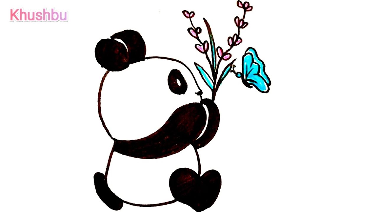 Drawing cute little 🐼panda with black sketch color | How to draw cute ...