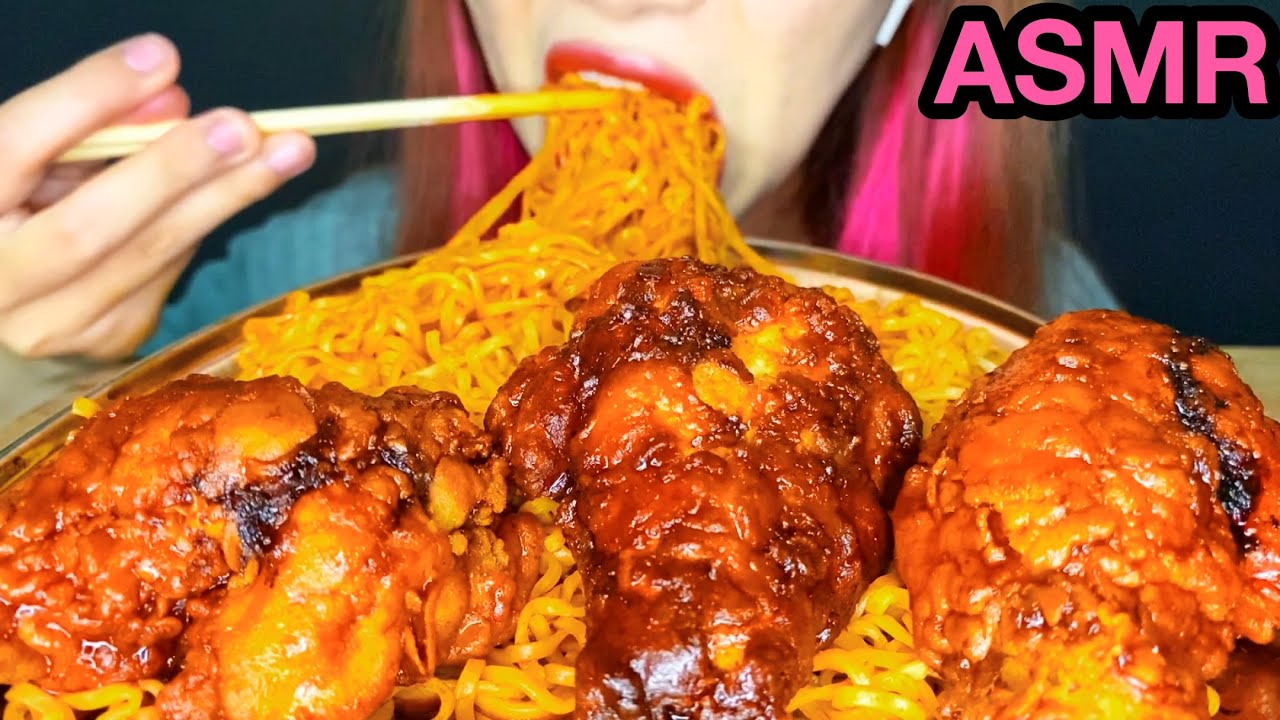 ASMR Korean Hot Chicken Flavor Ramen + Korean fried chicken มาม่าเผ็ด ...