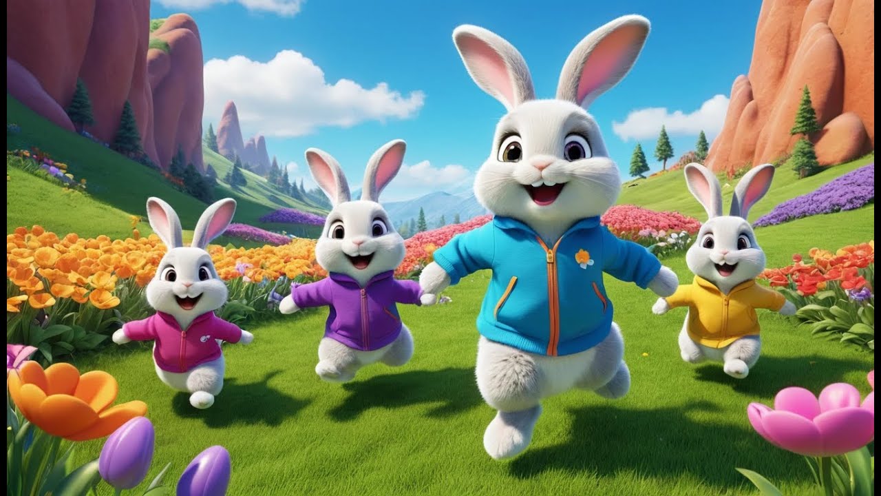 Five Little Bunnies Jumping on the Bed | Cute Bunny Nursery Rhyme for ...