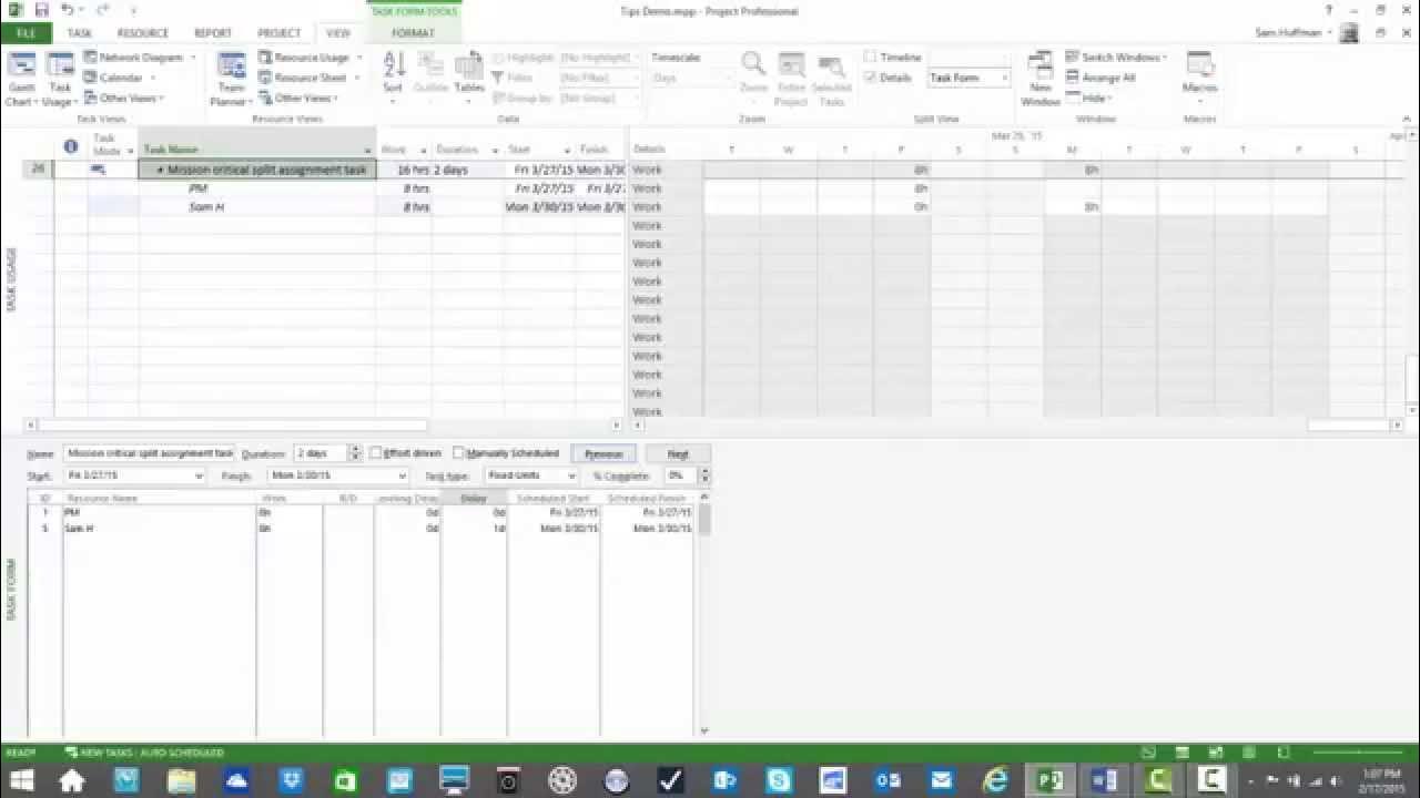 Splitting Task Assignments in Microsoft Project - YouTube