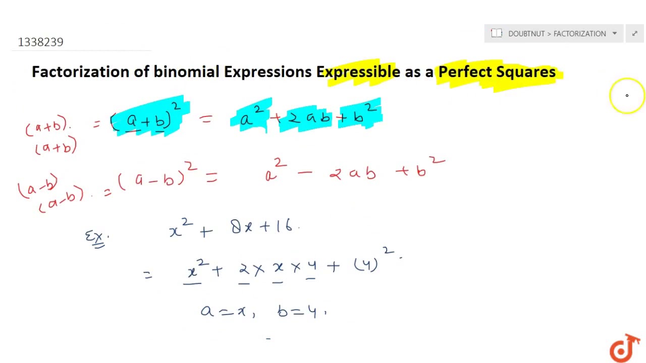 Factorization of binomial Expressions Expressible as a Perfect Squares ...