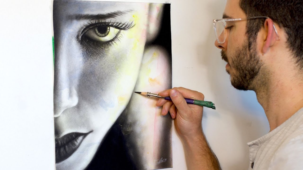 Mixed media! Watercolours and Charcoal drawing! #realism - YouTube