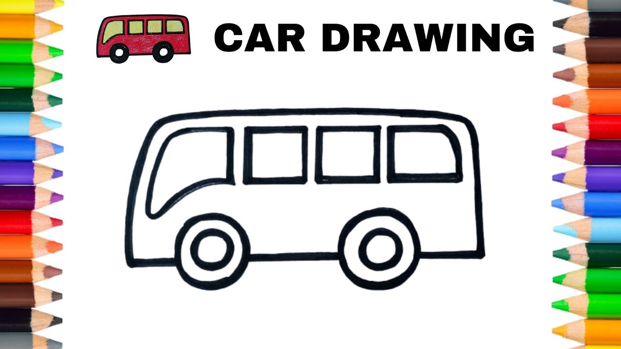 How to draw a cute bus | Drawing of school bus | How to draw a bus for ...