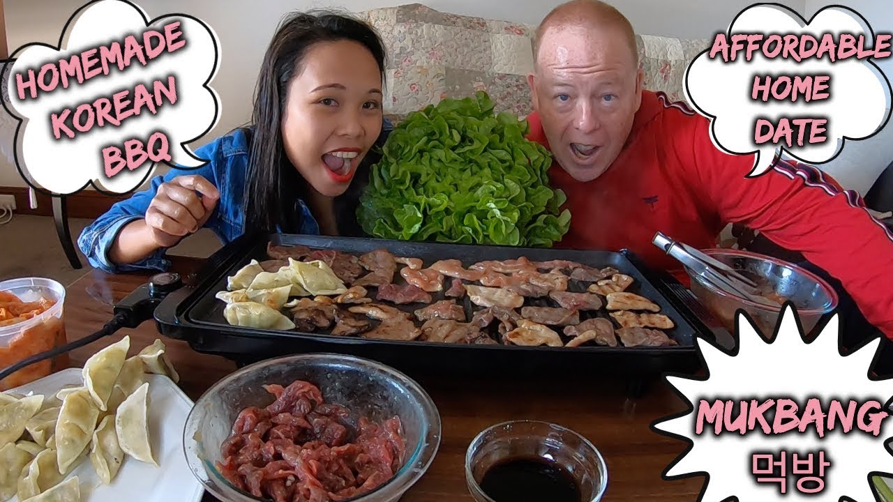 KOREAN BBQ AT HOME MUKBANG 먹방 | GRILLED and PORK BELLY WRAPS (EATING ...