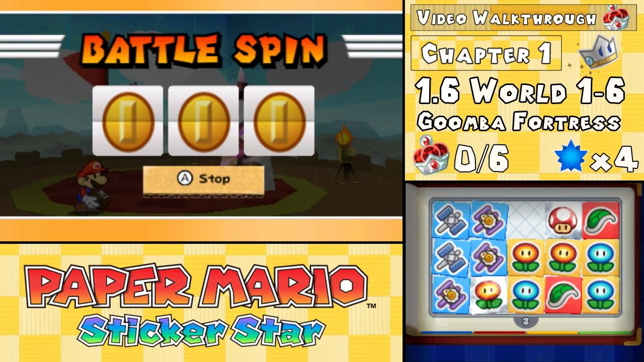 Paper Mario: Sticker Star Walkthrough 1.6 (World 1-6) Goomba Fortress ...