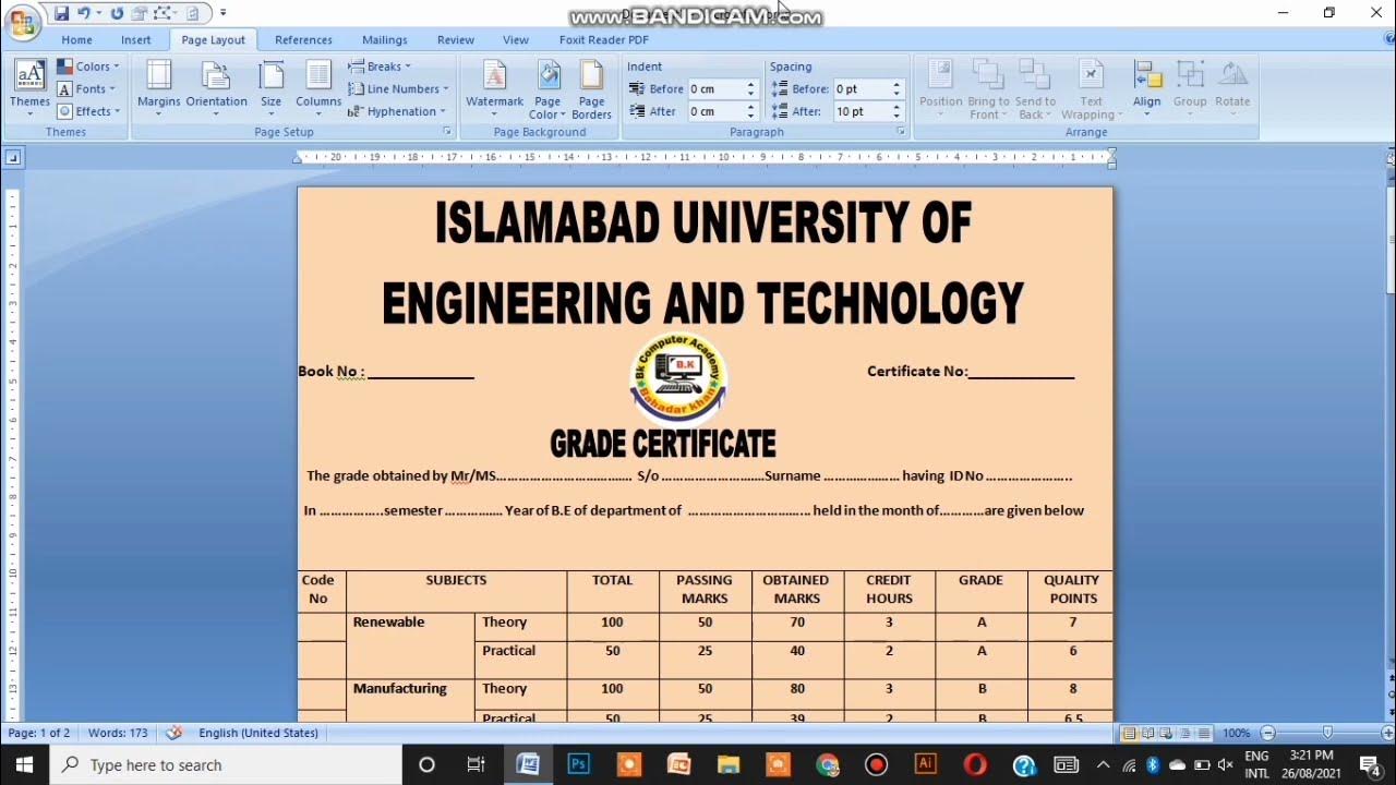 Marksheet making in MS word / Ms word mark sheet creating designing bk computer academy - YouTube