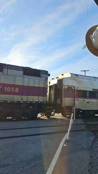 Mbta 3C 1058/ cab car # 1721 at crossroad in Haverhill mass going towards Bradford station 5/28 ...