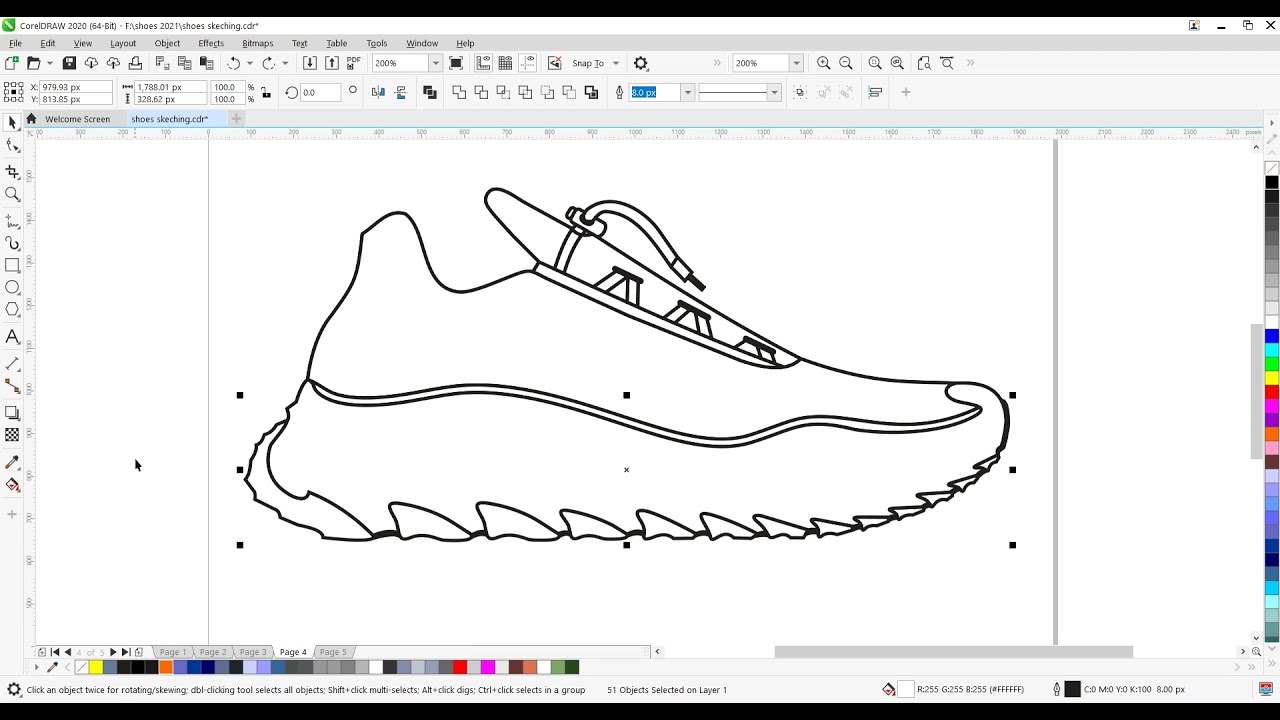 coreldraw sport shoe design / sketch colour - YouTube