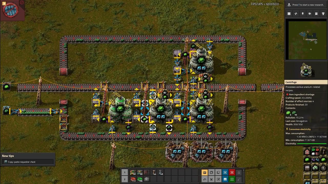 Factorio Kovarex Enrichment Process - Robust, Stackable, Economic and Self-Priming - YouTube