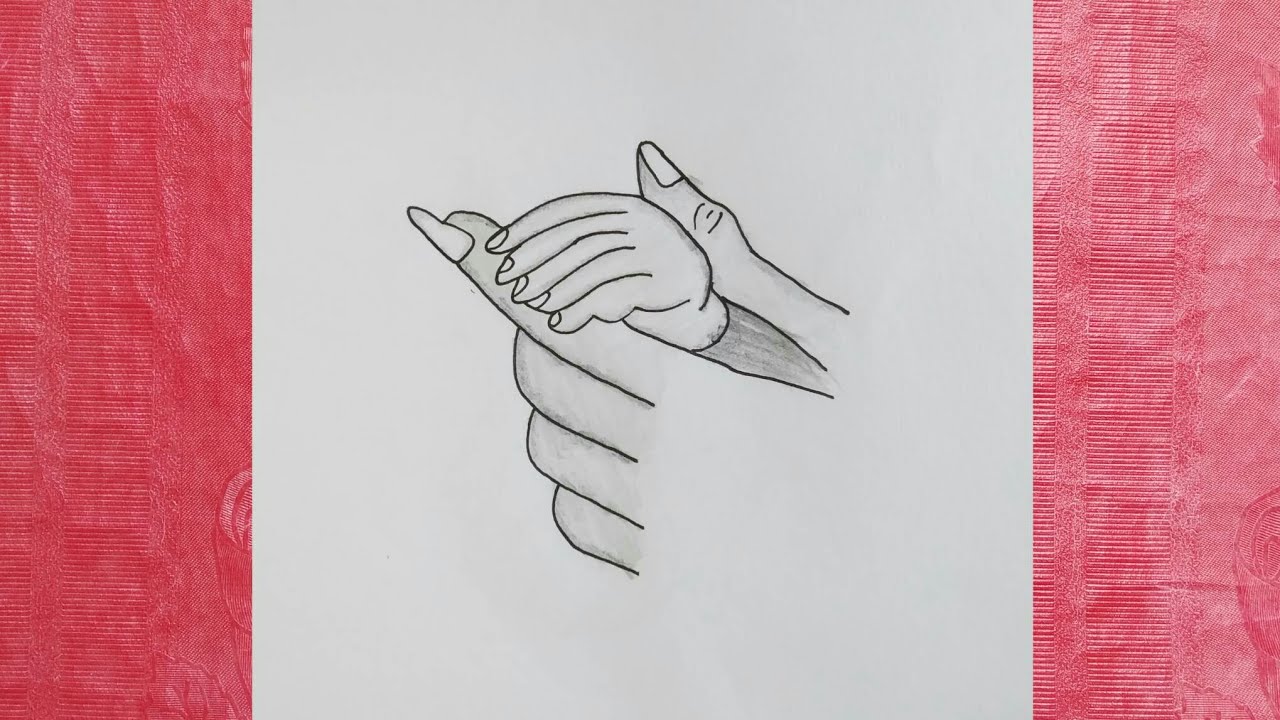 Mother's Holding finger Drawing With Baby hand. pencil sketch Drawing ...