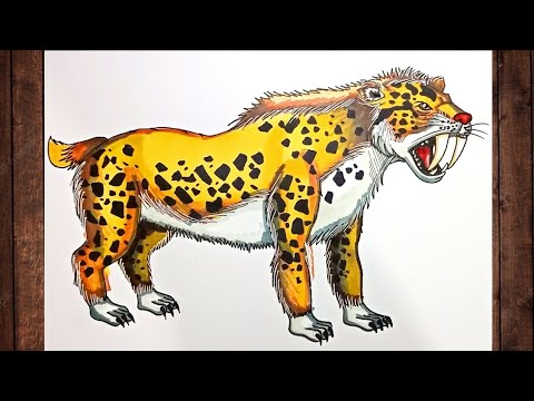 DRAWING SABERTOOTH TIGER | EXTINCT ANIMAL DRAWING | TOUCHFIVE MARKERS ...
