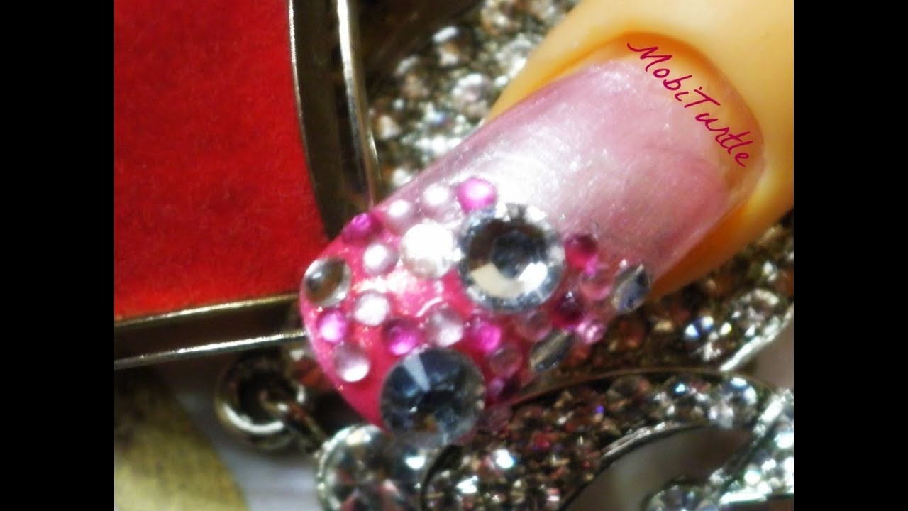 3D BLING BEJEWELED BEADS RHINESTONES PINK NAIL ART (NO DRAWING) EASY ...