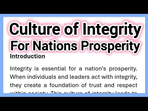 Culture of Integrity for Nation's Prosperity Essay Writing in English ...