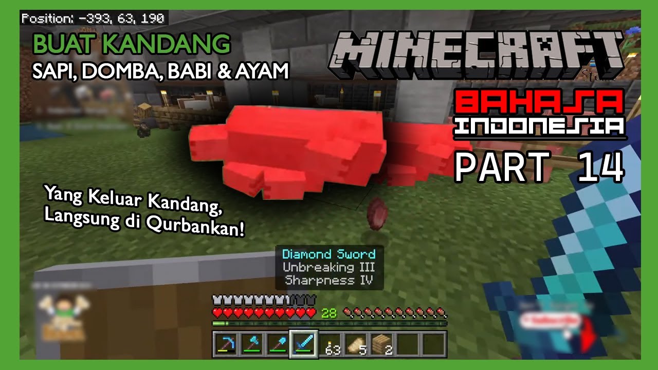 Minecraft Bahasa Indonesia - Part 14 | Buat Kandang Sapi, Domba, Babi ...