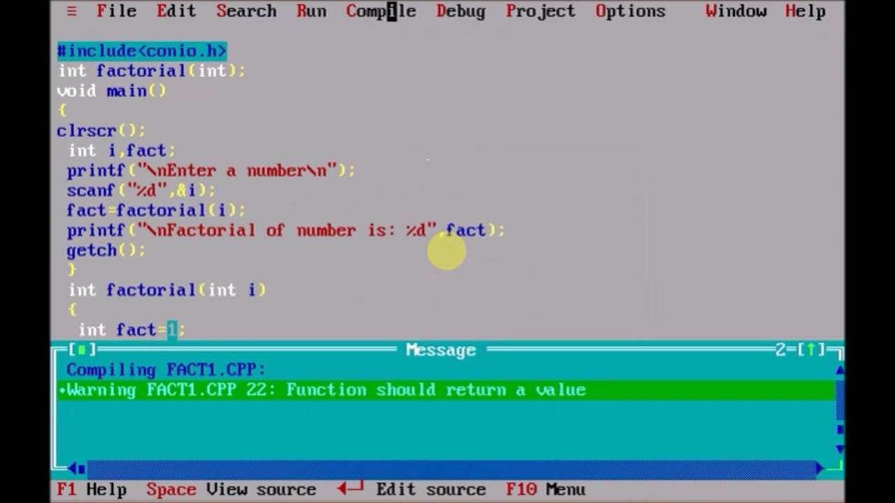 Wap To Find Factorial Of A Number Using Function Youtube
