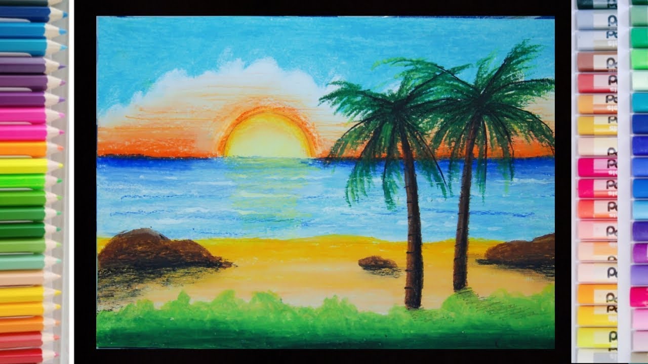 How To Draw Sea Scenery สอนวาด รูปทิวทัศน์ ทะเล วาดง่ายๆ Youtube