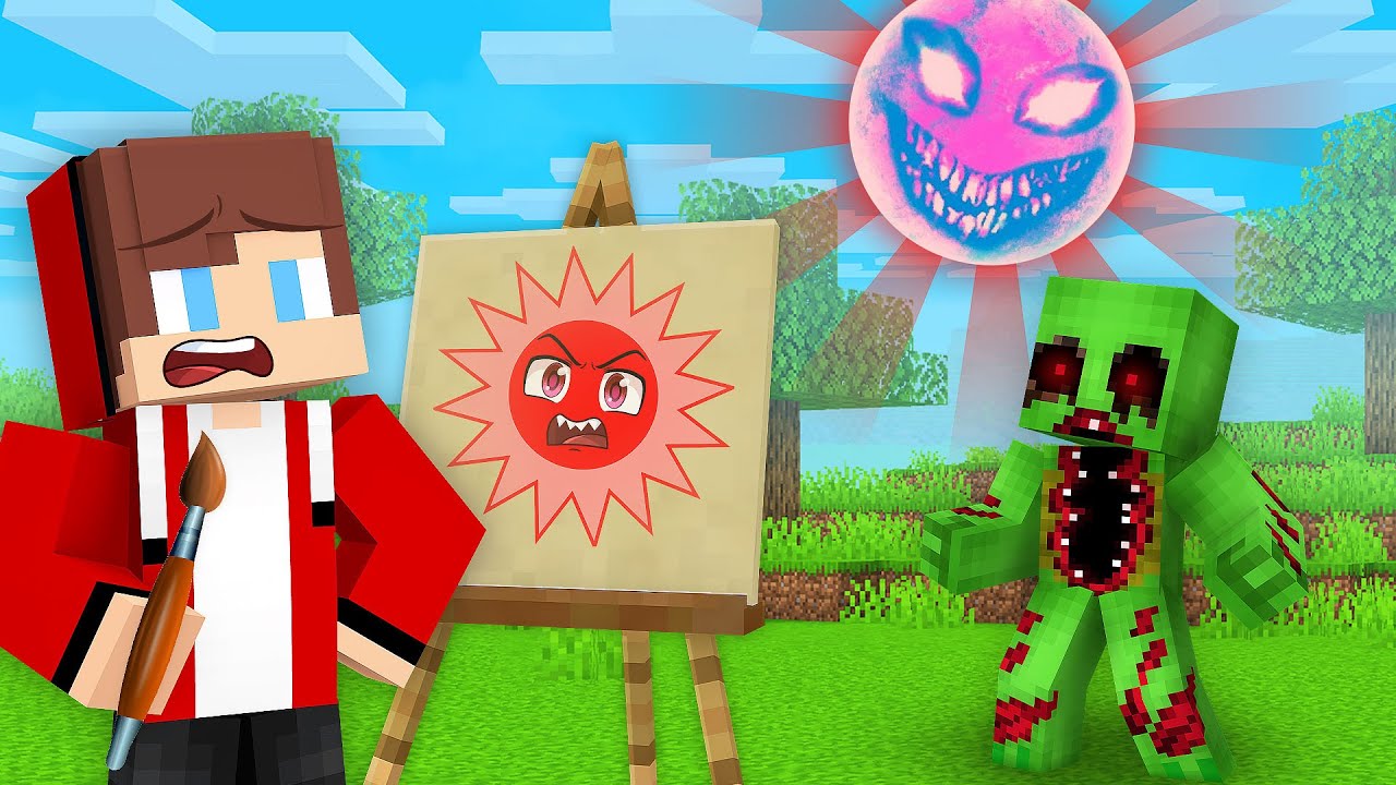 JJ and Mikey Using DRAWING MOD to DRAW SCARY RED SUN - Maizen Parody Video in Minecraft - YouTube