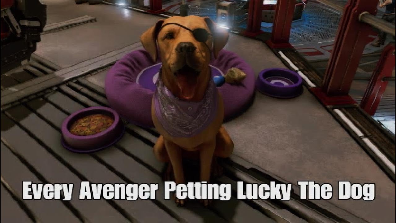 Every Avenger Petting Lucky the Pizza Dog - YouTube