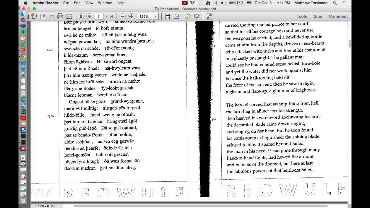 BEOWULF: Grendel's Mother Episode (Old English Text) - YouTube