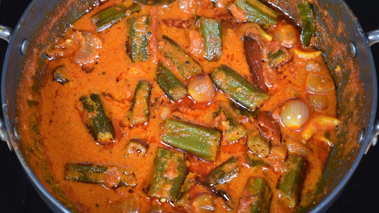 Vendakkai Kara Kulambu in Tamil / Vendakkai Puli Kulambu / வெண்டைக்காய் ...