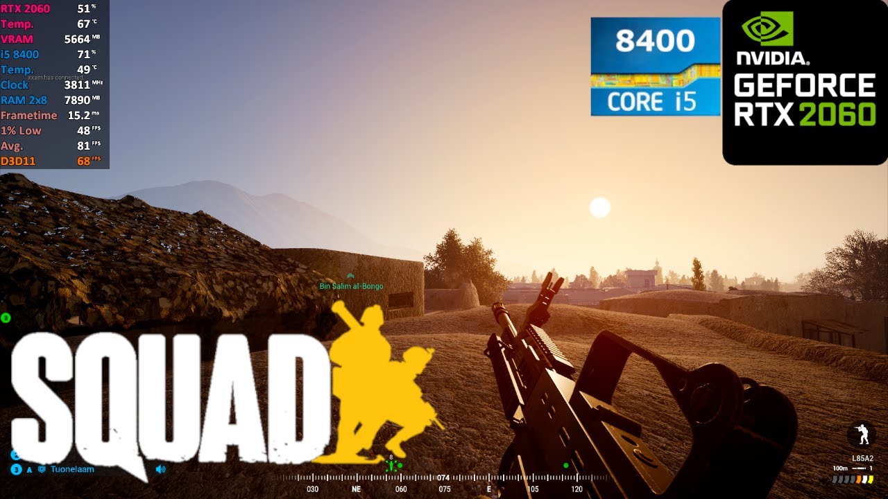 SQUAD V1 | RTX 2060 + i5 8400 + 16GB RAM | [ Epic Settings - 1080p ...