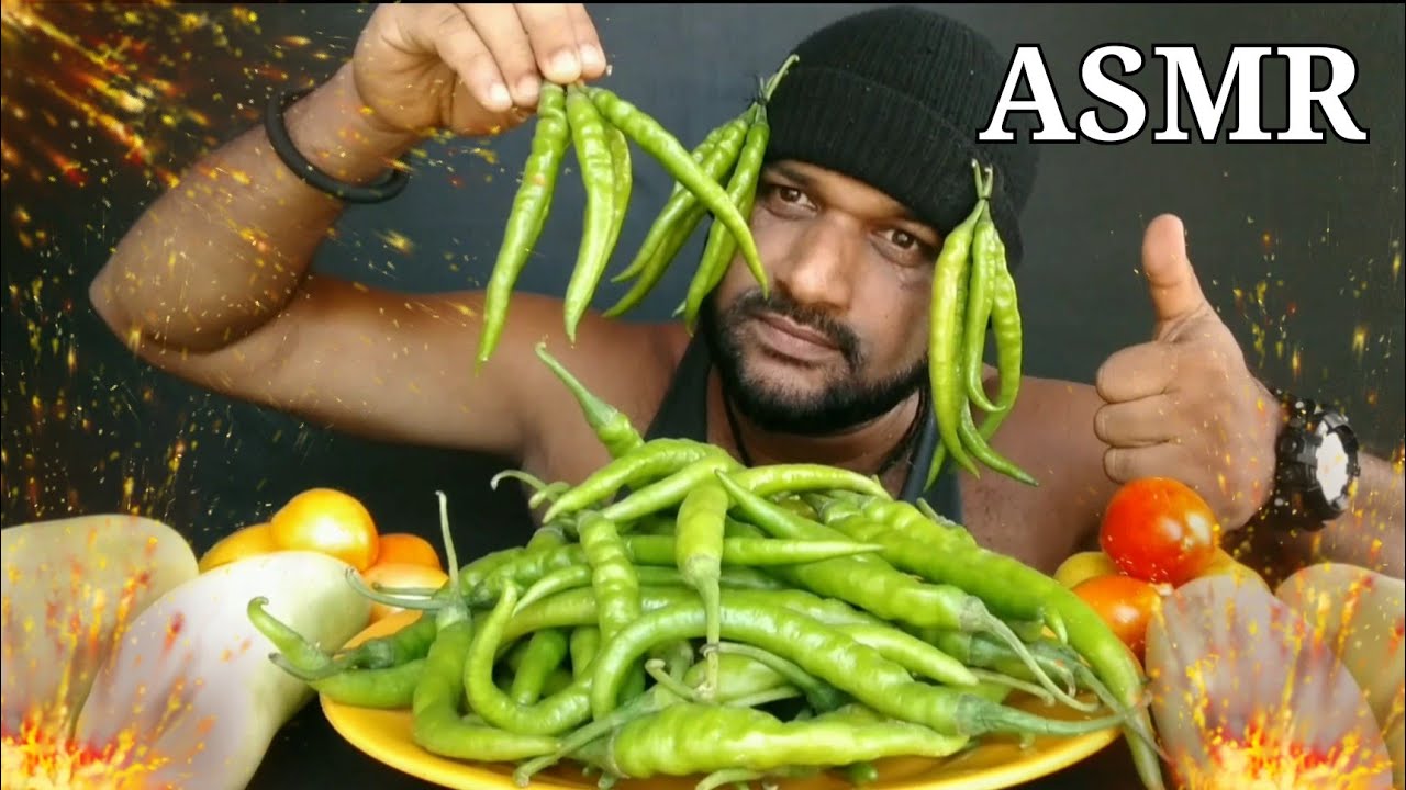 Hot 🔥 green chilli 🌶️ challenge with Cucumber and raw tomato/ Food ...