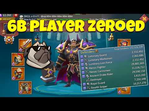 Lords Mobile - 6billion might player zeroed in KVK! 132m troops, almost full t4 comp