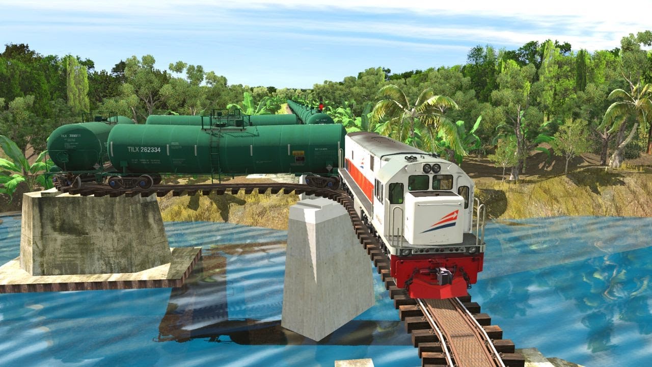 Train Bend On River Bridge | Train Passing Bent Rail Over Bridge - YouTube