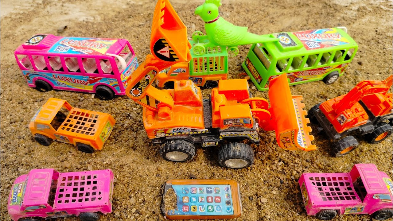 gadi wala cartoon | toy helicopter ka video jcb, truck, dumper mini bus ...