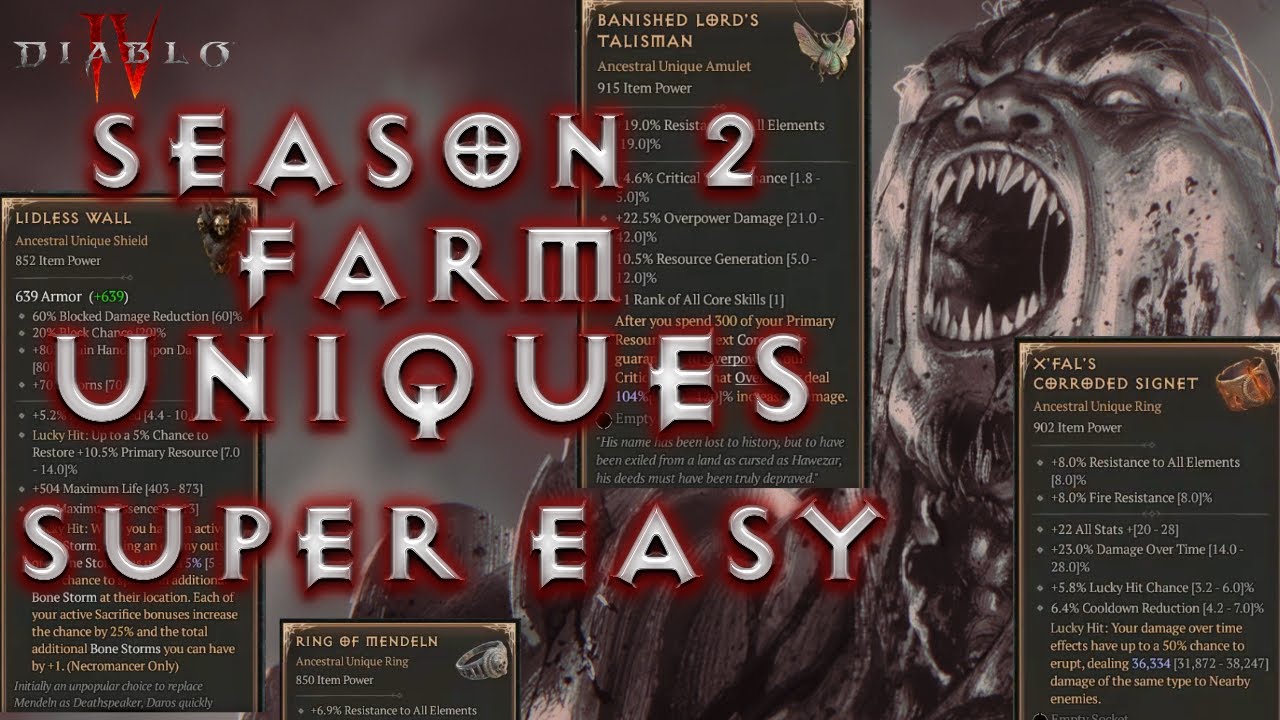 S2 Easy UNIQUE Farm Method DO THIS NOW! | Diablo 4 Season 2 Necromancer ...