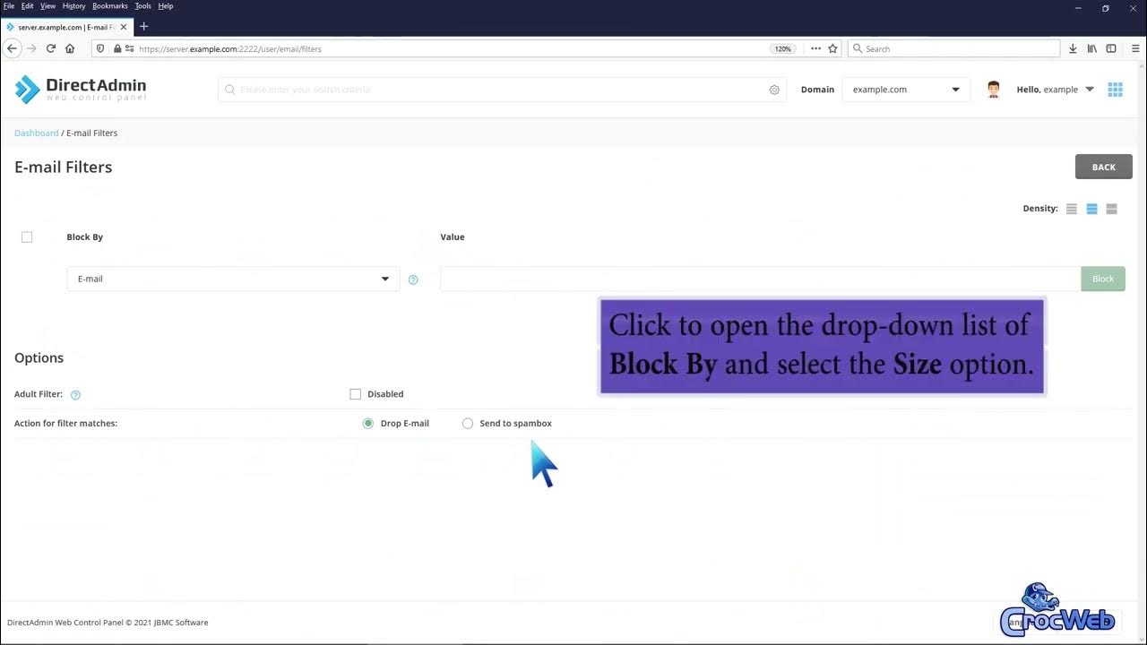 How to block emails by size using Spam filter in DirectAdmin - CrocWeb Cloud - YouTube