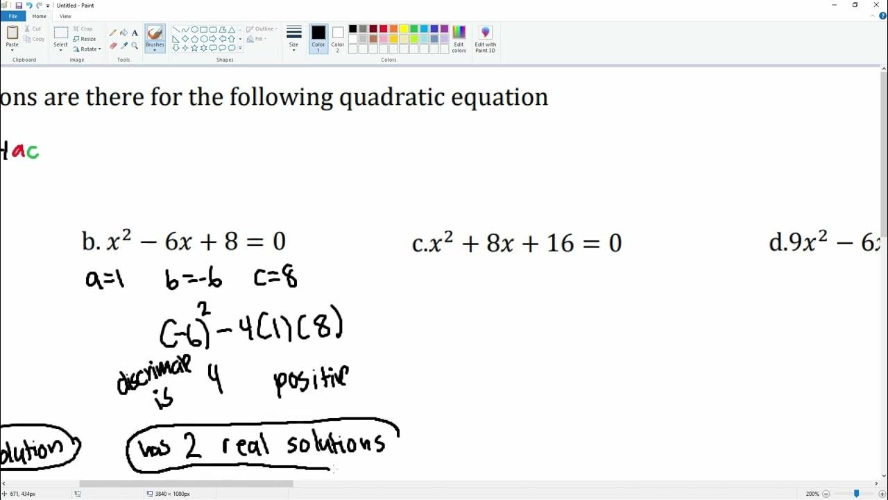 Determining the number of real solution of a Quadratic Function by finding the discriminant. #18 ...