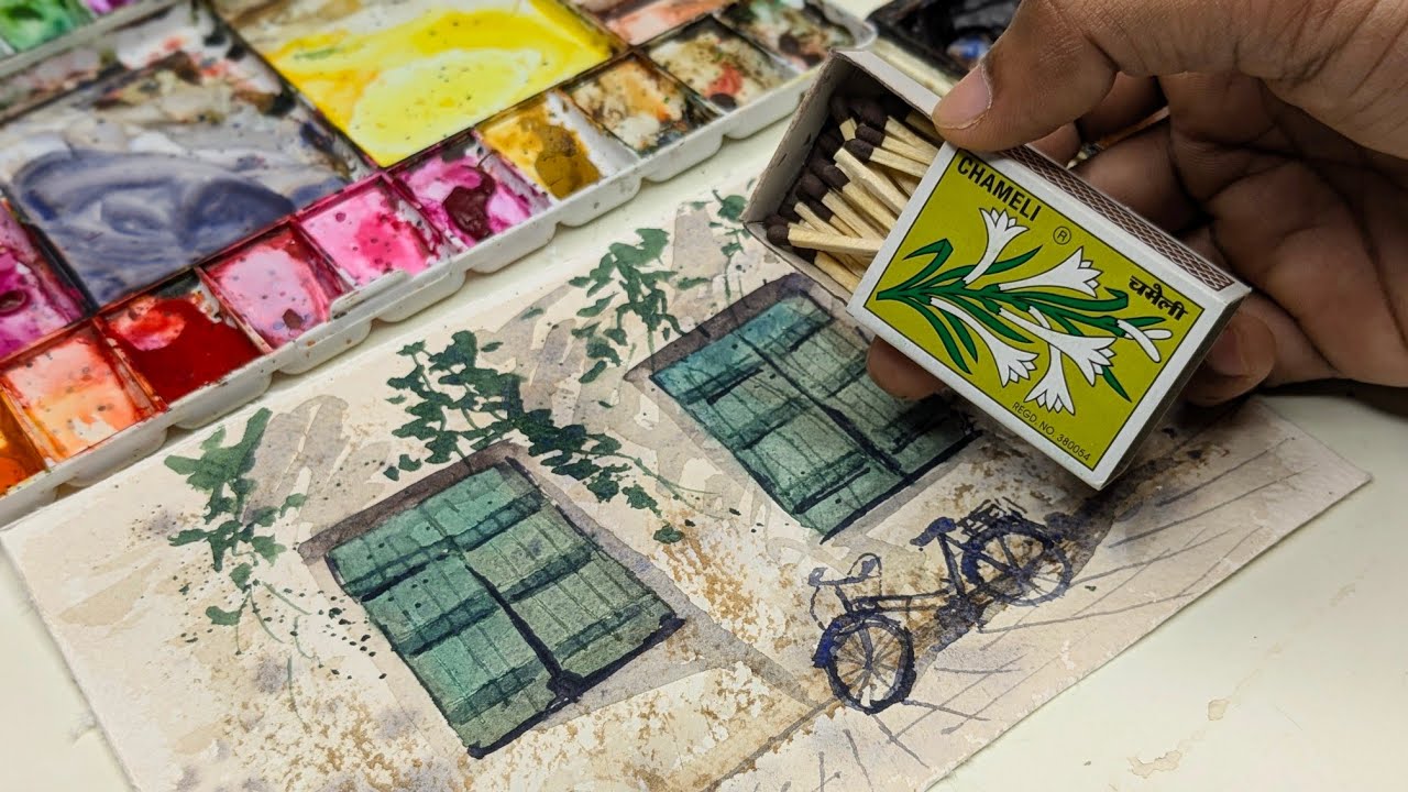 I Used a MATCHBOX to Paint These Windows! 🕯️🏠 Watercolor Hack ...
