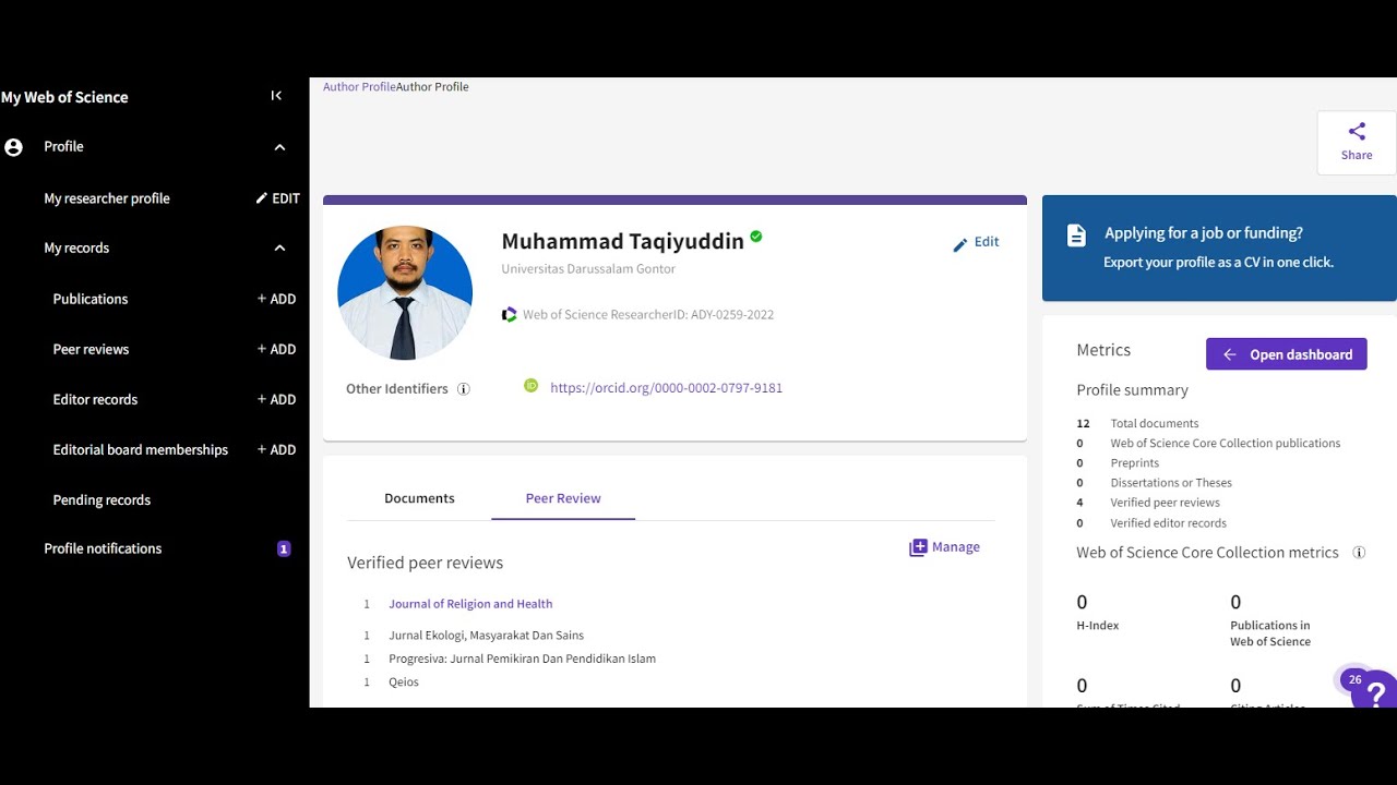 Menambahkan Record Peer Review di Akun Web of Science (Adding Peer ...