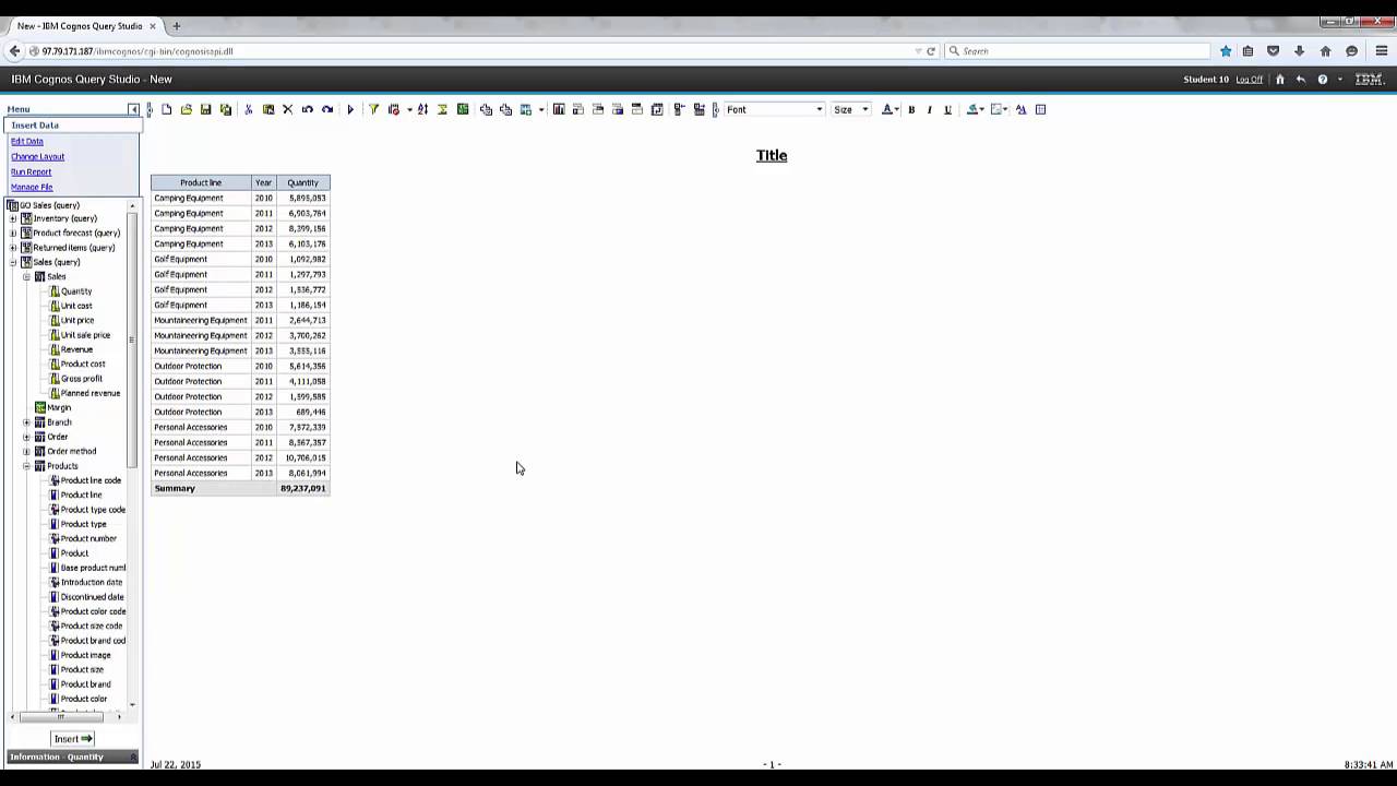 IBM Cognos Query Studio Training - Create Chart Reports Demo 3-1 ...
