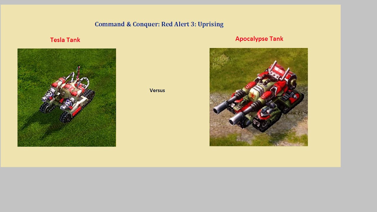 C&C Red Alert 3 - tesla tank vs apocalypse tank - YouTube