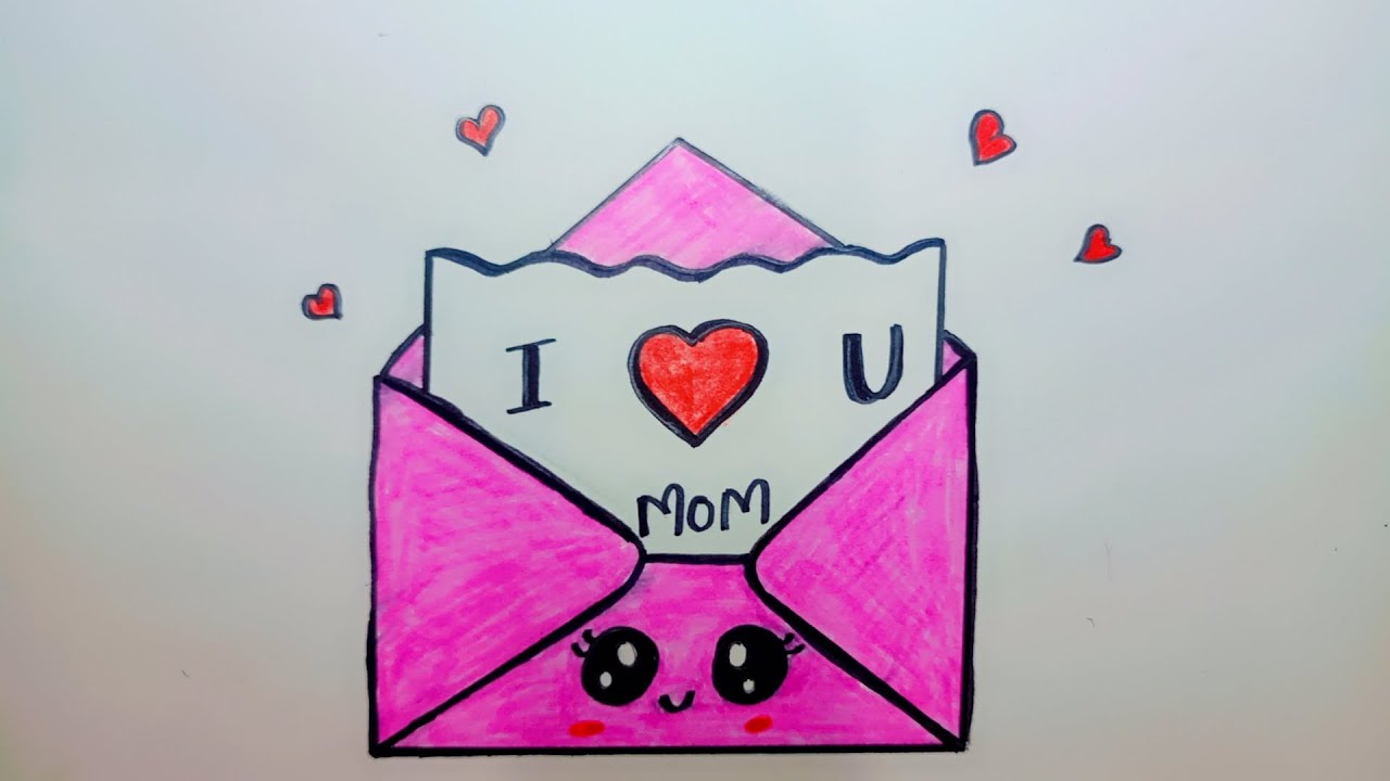 Mother's day card | how to draw l love you mom - cute easy drawing ...
