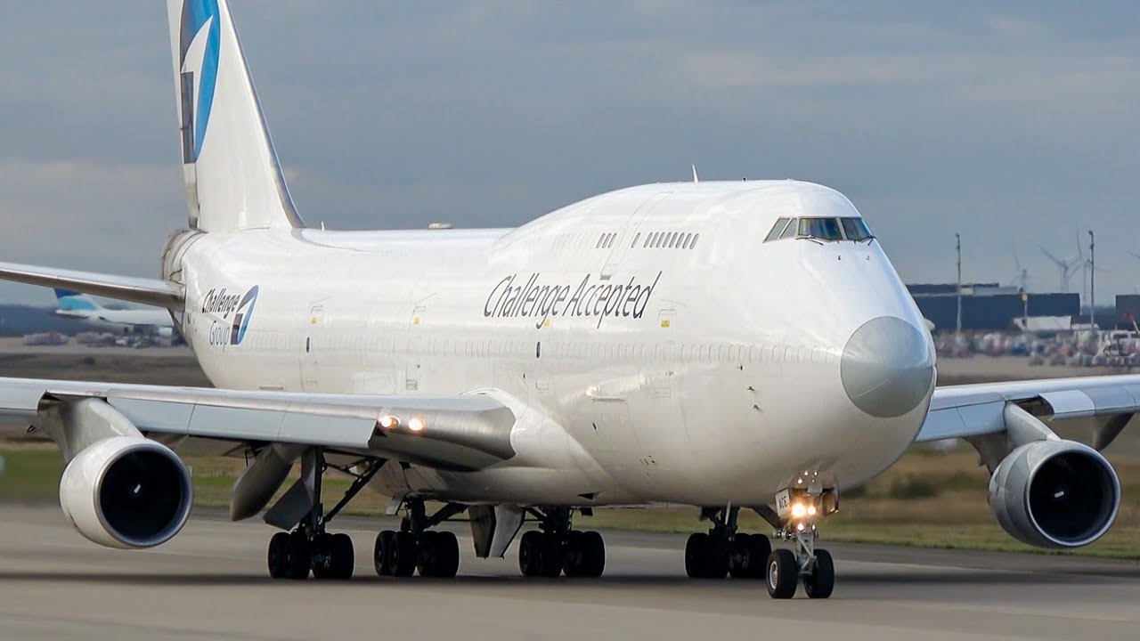 (4K) HEAVY cargo Planes landing and take-off in STORMY weather - Plane ...