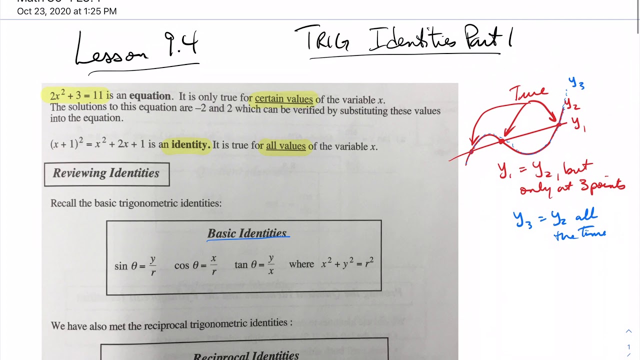 Math 30-1 Lesson 9.4 Trigonometric Identities Part 1 - YouTube