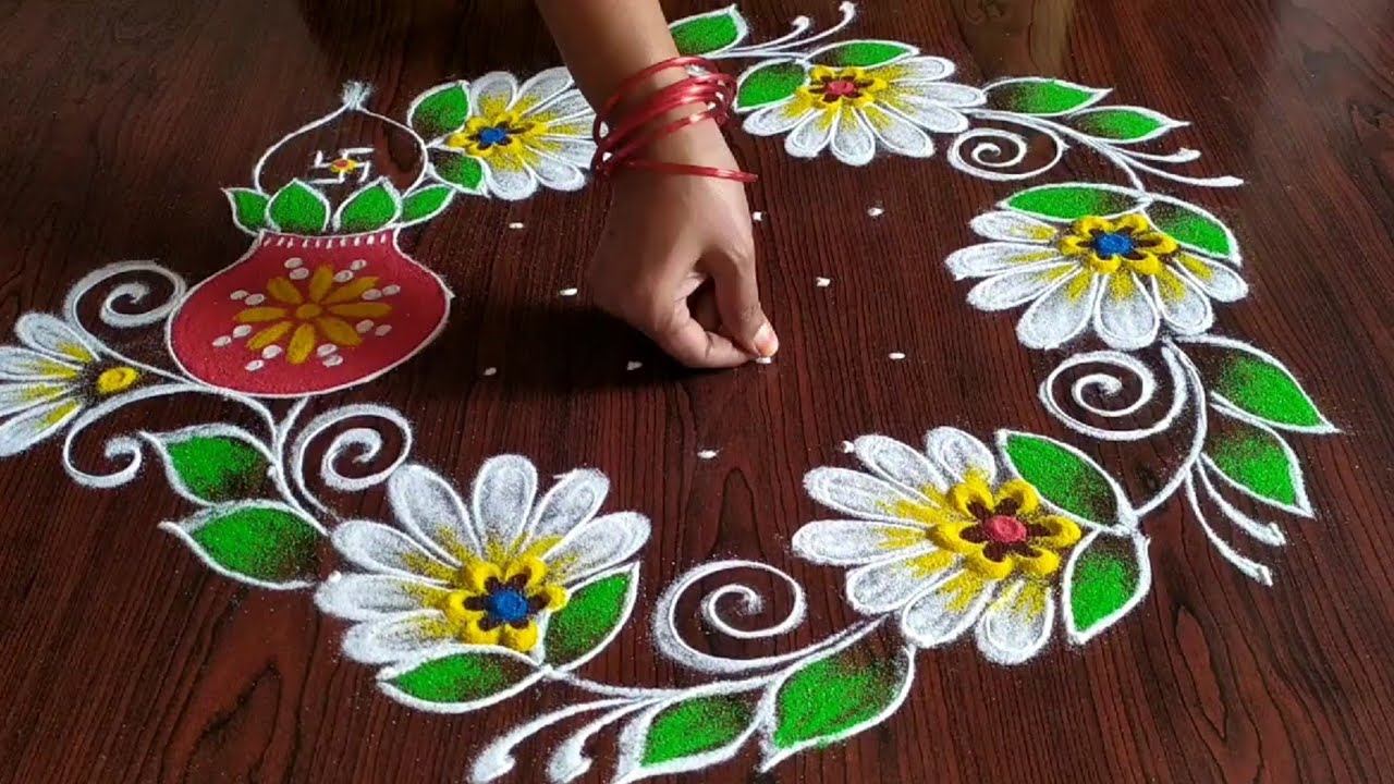 navaratri special rangoli (9×5) dot's - YouTube