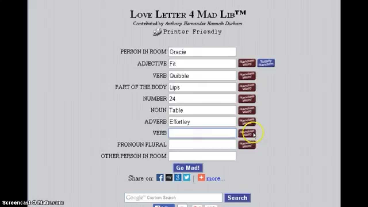 love Letter Mad Libs - YouTube