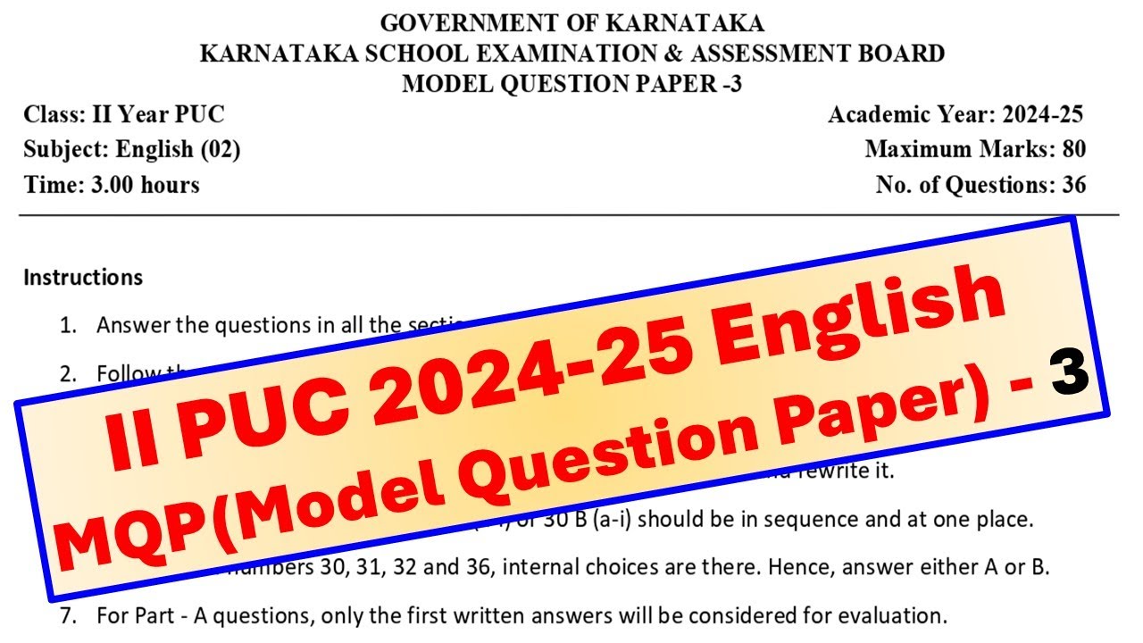 II PUC 2024-25 English MQP(Model Question Paper ) - 3 - YouTube