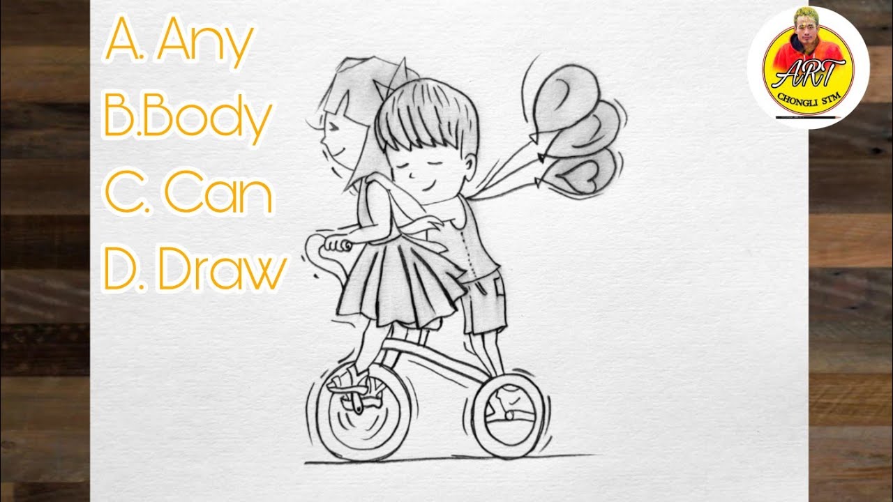 how to draw a cute little brother and sister in cycle 🚲 / ABCD/ Any ...